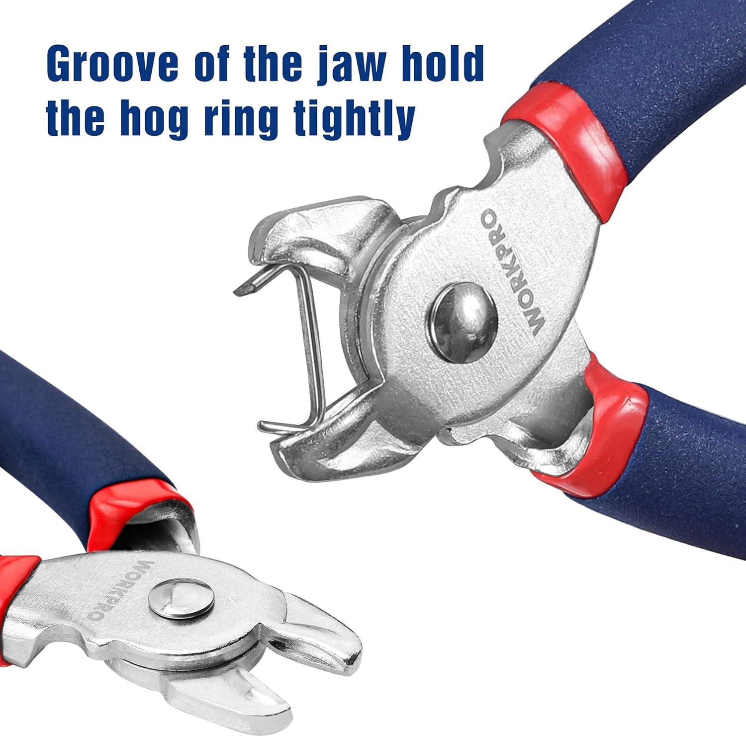 WORKPRO Hog Ring Pliers with 500 Pcs 3/4″ Hog Rings, Galvanized Steel ...