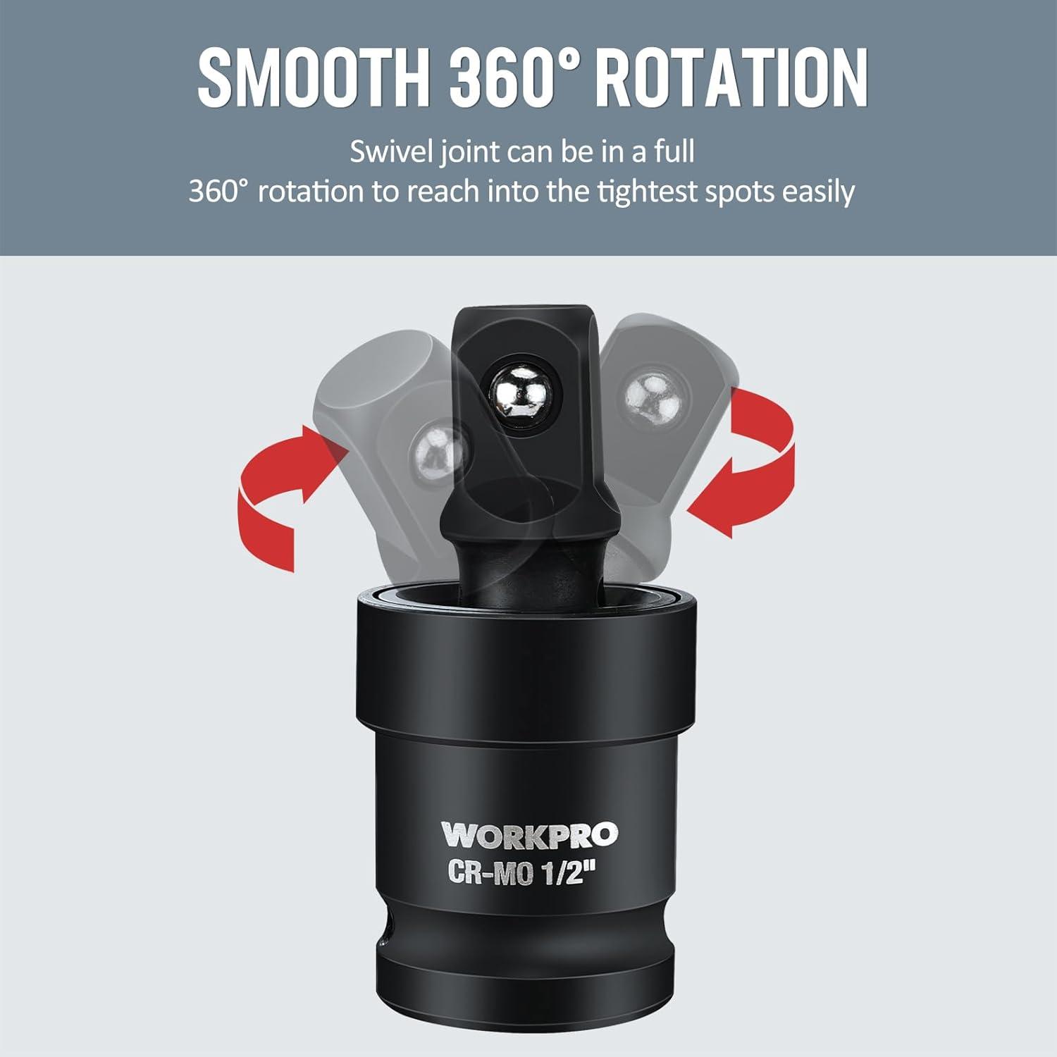 WORKPRO Impact Universal Joint Set, 3 Piece-1/2″, 3/8″, 1/4″Inch Drive ...