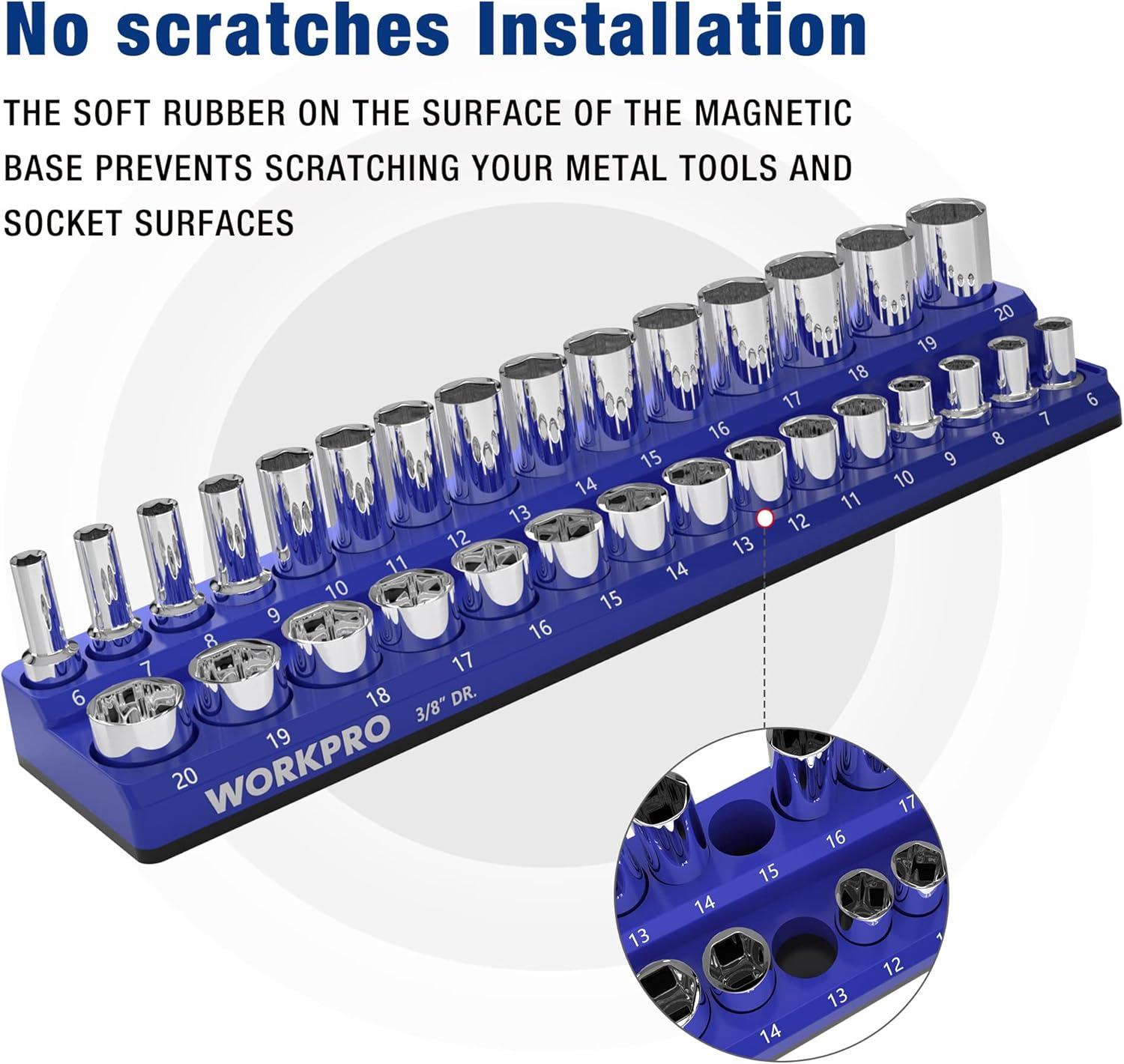 WORKPRO Magnetic Socket Organizer Set, 3-Piece Holder Set Includes 1/4 ...