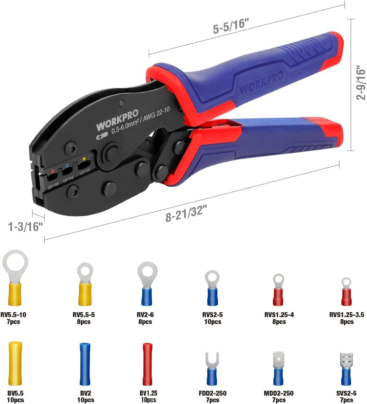 WORKPRO Wire Crimping Tool Kit, Ratcheting Insulated Terminal Crimper ...