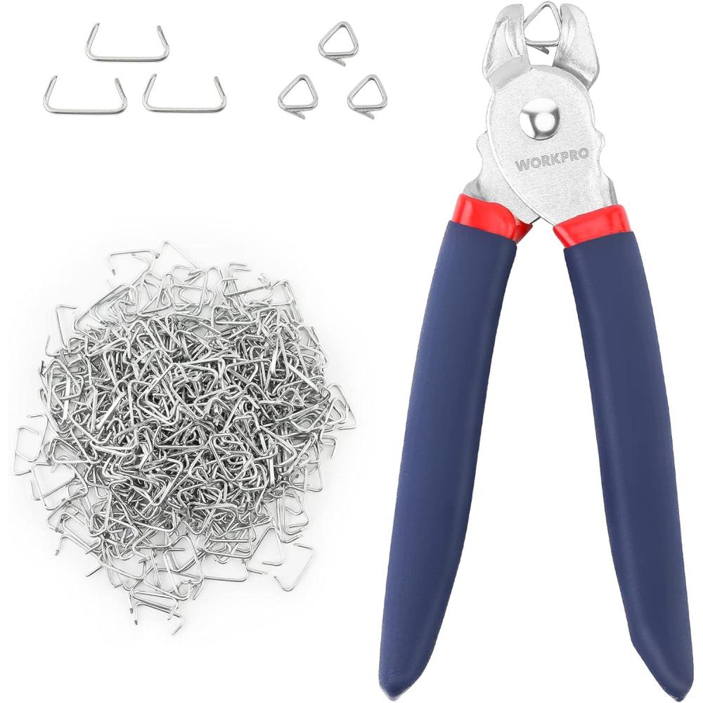 WORKPRO Hog Ring Pliers with 500 Pcs 3/4″ Hog Rings, Galvanized Steel ...