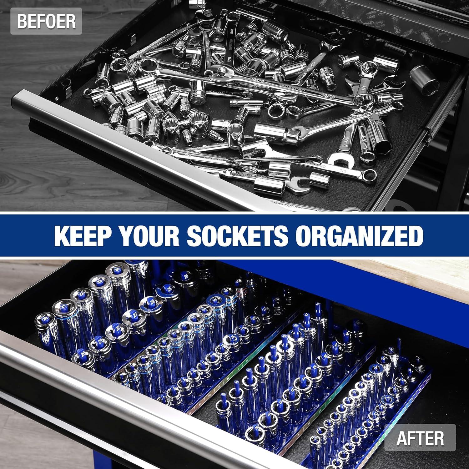 WORKPRO Socket Organizer Set, 4PC Impact Socket Holder, 1/4″, 3/8″, 1/2 ...
